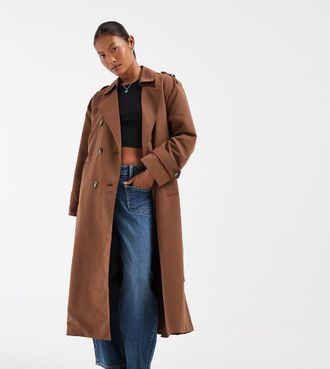 Vero Moda Petite langer Trenchcoat mit G&uuml;rtel in Braun