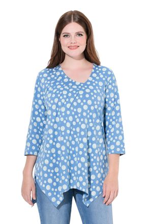 Ulla Popken Damen große Größen Übergrößen Plus Size Shirt, Zipfelsaum, V-Ausschnitt, 3/4-Arm, Biobaumwolle helle Kornblume 46+ 834675729-46+