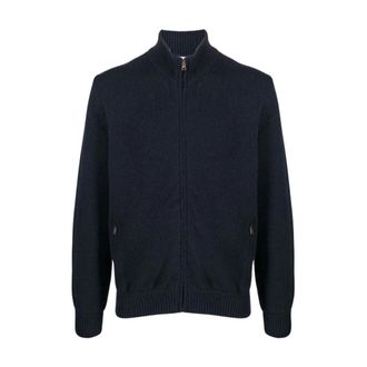 Boglioli Navy Cashmere Pullover mit Rei&szlig;verschluss - - Knitwear - Herren - Blau - XL