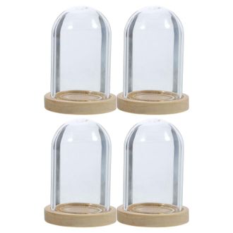 Lurrose 4 Sets Mini Glasglocke mit Holzsockel Staubdichte Dekorative Glaskuppel f&uuml;r Trockenblumen Kleine Vitrine f&uuml;r DIY Mikro-landschaften und Wohnaccessoire