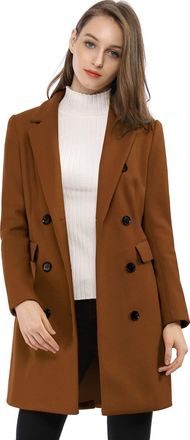 Allegra K Damen Wintermantel Elegant Gekerbt Revers Zweireihig Trenchcoat, dunkelbraun, XS