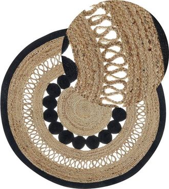 Beliani Beliani - Tapis Boho Rustique Rond ø 120 cm Beige en Jute Tressée Beige et Noir Yozgat