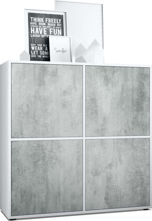 Vladon Highboard Cuba V2 Schrank 104 x 105,5 x 35,5 cm Sideboard mit 8 Fächern, Made in Germany, Korpus in Weiß matt/Fronten in Beton Oxid Optik