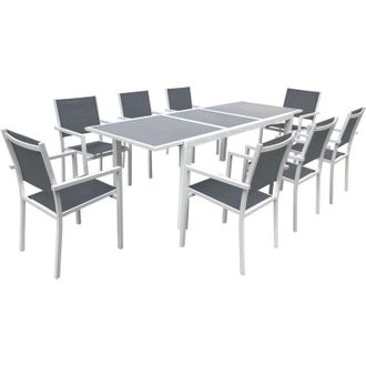 Happy Garden Happy Garden - Salon de jardin firenze extensible en textil&egrave;ne gris 8 places - aluminium blanc
