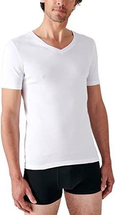 Damart Lot de 2 t-Shirts col V, Manches Courtes, Essential Pur Coton peigné Homme Blanc Taille 3XL (126-133)