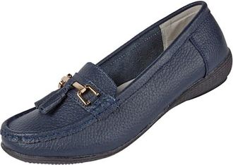 Jo & Joe Mocassin plat en cuir pour femme Coupe large Taille 37-42, bleu marine, 38 EU