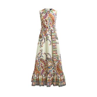 Etro Femme, Robes, Brun, Taille: 36 FR Robe Maxi Trap&egrave;ze avec Ceinture et Volant &agrave; lOurlet