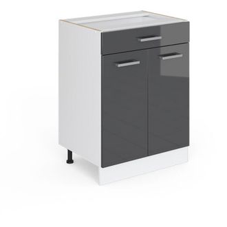 Vicco Meuble cuisine R-Line, Anthracite Haute brillance, 60 cm avec tiroir, pt Ch&ecirc;ne Vicco