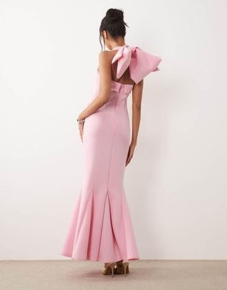 Asos Robe longue en imitation n&eacute;opr&egrave;ne avec encolure carr&eacute;e et noeud dans le dos - Rose