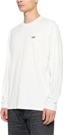Autry Homme, Tops, Blanc, Taille: L T-shirt &agrave; Manches Longues et Logo Brod&eacute;