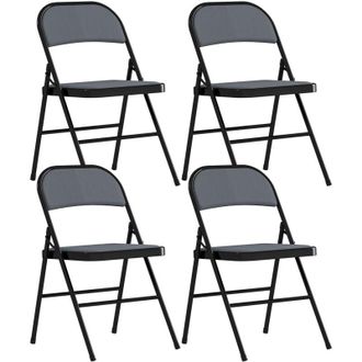 HOMCOM Lot de 4 chaises pliantes - HOMCOM - portables - si&egrave;ge rembourr&eacute; en velours c&ocirc;tel&eacute; et cadre en acier - gris