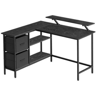 Vasagle Bureau en Forme de L Avec 2 Tiroirs Spacieux, avec Support pour &Eacute;cran, dAngle, dOrdinateur Avec &Eacute;tag&egrave;re R&eacute;glable, pour Bureau, Noir