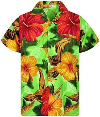 V.H.O. Funky Chemise Hawaienne, Big Flower, Vert, 4XL