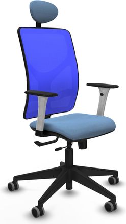 Piqueras y Crespo Schreibtischstuhl aus Netzstoff mit wei&szlig;en und schwarzen Armlehnen, h&ouml;henverstellbarer Lendenwirbelst&uuml;tze und festem Kopfteil, ausgestattet mit Syncro