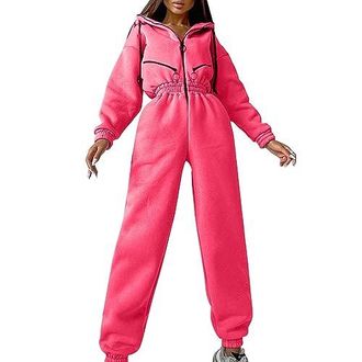 Generic Ensemble de surv&ecirc;tement pour femme tendance d&eacute;contract&eacute; de couleur unie avec col roul&eacute; et pantalon de surv&ecirc;tement pour femme, rose vif, XL