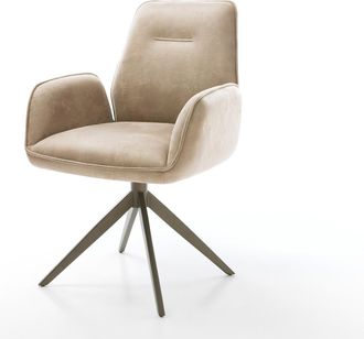 DELIFE Drehstuhl Clea-Flex Mikrofaser Taupe Vintage Kreuzgestell breit Effektfinish Titan 360&deg; drehbar Wippfunktion, Esszimmerst&uuml;hle