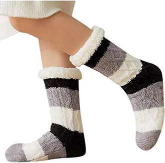 Generic Good Hew Chaussettes dhiver mi-hautes pour femme et fille Motif rayures d&eacute;contract&eacute;es antid&eacute;rapantes, b, Taille unique