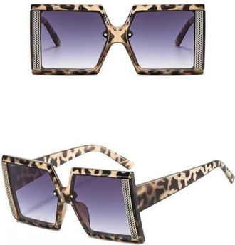 Generic Lunettes de soleil de luxe tendance 2025 pour femme, lunettes de soleil vintage surdimensionnées, grand cadre, nuances noires pour femme Uv400, léopar