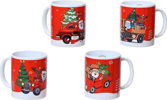 Kaemingk Tasse mit Weihnachtsmotiv 9,5cm x 1 Stück Sortiert - 300ml Steingut Teetasse mit Henkel - Steinzeug Keramiktasse als Weihnachtstasse Teebecher Kaffeet