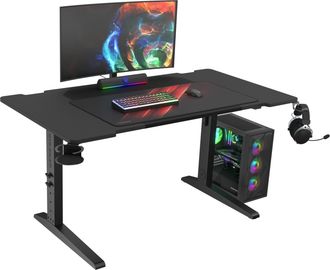 Genesis Gaming Tisch Holm140, modularer Tisch 140cm, verstellbare H&ouml;he 70-90 cm, Schreibtisch mit LED Licht, mit Halterung f&uuml;r Kopfh&ouml;rer und Becher, einfache 