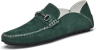 Generic Mocassins de conduite pour homme en cuir v&eacute;ritable - Chaussures d&eacute;contract&eacute;es antid&eacute;rapantes et l&eacute;g&egrave;res, Vert, 40 2/3 EU