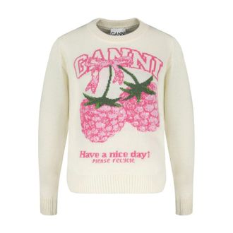 Ganni Womens Wool-Blend Ribbed Sweatshirt Cream Sweatshirts