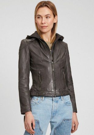 Mauritius Lederjacke Cacey LEGV mti Kapuze, Rei&szlig;verschluss, Ziersteppung