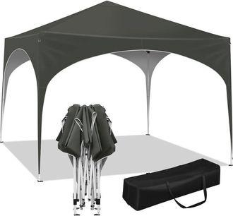 Woltu Tonnelle de Jardin 3x3m WOLTU, Tente de F&ecirc;te avec Toit en Demi-Cercle, Pliable Imperm&eacute;able, Pieds R&eacute;glables, Gris