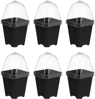 Kesyoo Dicke Blument&ouml;pfe aus Kunststoff f&uuml;r den Garten, 10 St&uuml;ck, schwarz, quadratisch, Deckel f&uuml;r Keimung und Drainage, ideal f&uuml;r den Anbau und das Umpflanz