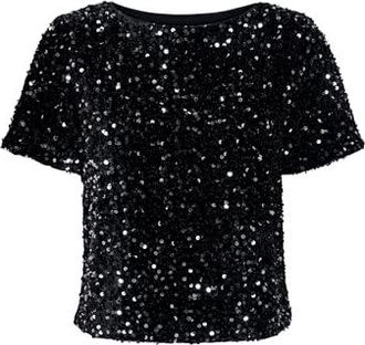 Only Onlanika SS Sequins Boat Top WVN, Noir, S Femmes