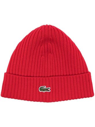 Lacoste Beanie mit Logo-Patch - Rot