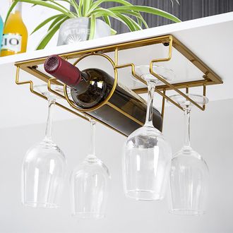 Generic Weinglashalter, H&auml;ngendes Weinregal, Hohe Tragf&auml;higkeit, Einfache Montage, Platzsparend, Geeignet f&uuml;r Unter Schr&auml;nken/Arbeitsplatten(Gold,Small)