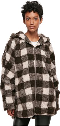 Urban Classics Damen Jacke Ladies Hooded Oversized Check Sherpa Jacket pink/brown S