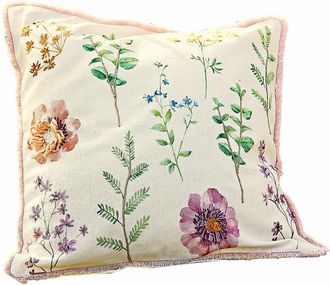 Loberon Kissenhülle Fahzoura, Handgewebt, Filigrane Blumenmotive, Aufwendig Bestickt, Kissenbezüge, Wohn-Accessoires, Baumwolle, bunt