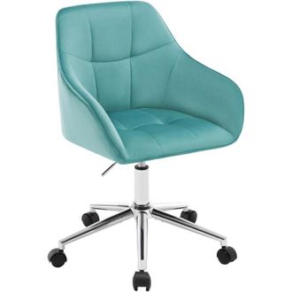 Woltu Woltu - Chaise Bureau, Chaise Coiffeuse, Fauteuil de Bureau Ergonomique, Chaise Pivotante, en Velours + Métal, Turquoise