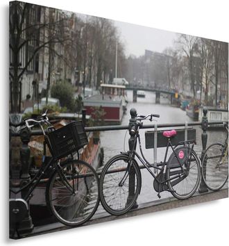Feeby Wandbild - 1 Teilig - 70x100 cm, Leinwand Bild Leinwandbilder Bilder Wandbilder Kunstdruck, FAHRRÄDER, AMSTERDAM, SCHWARZ