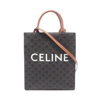 Celine Pre-owned Small Vertical Cabas Triomphe 2way Tote Bag PVC Coated Canvas Leather - Femme - Pre-owned - Brun - Taille: ONE Size