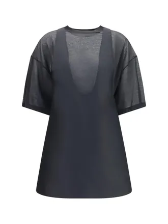 Balenciaga Womens Dress With Sheer T-Shirt Black Merino Wool (ovis Aries)