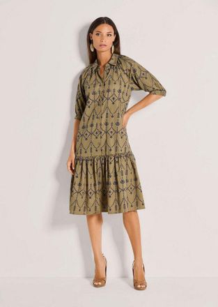 Madeleine Midikleid Sommerliches Midikleid mit Volant Baumwollkleid mit Hemdkragen, Knopfleiste, Kniel&auml;nge und Halbarm