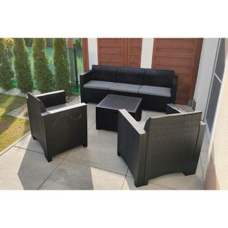 Dmora Lounge-Set f&uuml;r den Au&szlig;enbereich Dm&uuml;h, Gartenm&ouml;bel-Set mit Kissen, Sitzbereich f&uuml;r den Innenbereich in Rattan-Optik, 100 % Made in Italy, Anthrazit