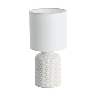 Eglo Lampe de table de chevet Bellariva, lampe de salon &agrave; poser en c&eacute;ramique couleur cr&egrave;me et textile blanc, luminaire avec interrupteur, douille E14