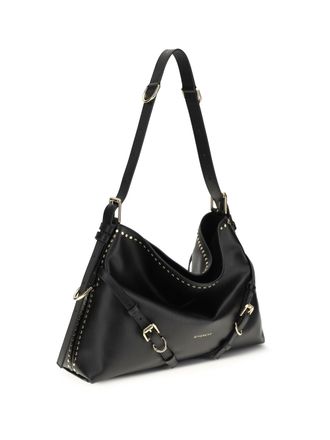 Givenchy Womens Large Voyou Shoulder Bag Shiny Leather Black Calf Bos Taurus