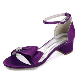 Generic Femmes Mari&eacute;e Chunky Heels Sandales Chaussures Satin&eacute;e Bout Ouvert Talons Bas Dress F&ecirc;te Mariage Soir&eacute;e Chaussures 4.5Cm,Dark Purple,40 EU