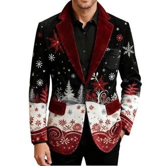 Generic Blazer de Noël pour homme, veste en velours côtelé pour homme, blazer de Noël moche pour homme, costume festif, coupe ajustée, veste de costume fantai