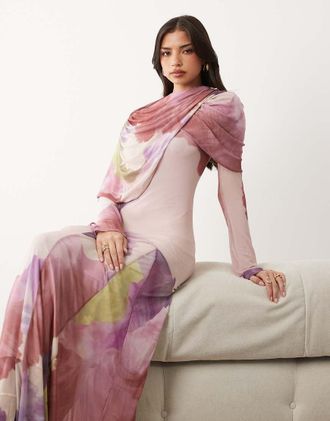 Asos Lang&auml;rmliges Maxikleid mit Blumenmuster-Mehrfarbig