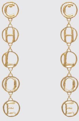 Chlo&eacute; Boucles doreilles pendantes Script en laiton finition dor&eacute;e avec logo
