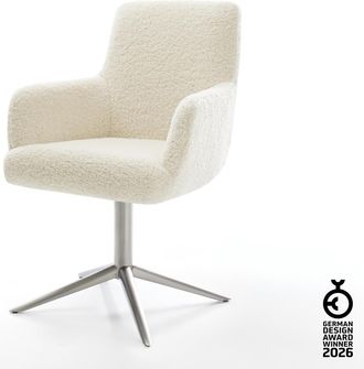 DELIFE Drehstuhl Heira-Flex mit Armlehnen Teddystoff Beige Fu&szlig;kreuz Edelstahl 360&deg; drehbar Wippfunktion Taschenfederkern, Esszimmerst&uuml;hle