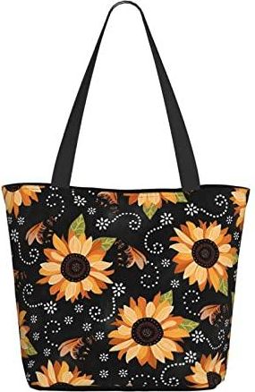 AOOEDM Sac &agrave; provisions pour femme abeille tournesol 33 x 27,9 x 17,8 cm. Le cadeau parfait pour la Saint-Valentin. Cest de la Saint-Valentin pour maman, fil