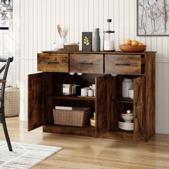 Giantex Sideboard Holz, K&uuml;chenschrank mit Arbeitsplatte, Buffetschrank mit 3 Schubladen & verstellbare Ablage, Beistellschrank mit 2 Kippschutzvorrichtungen, 