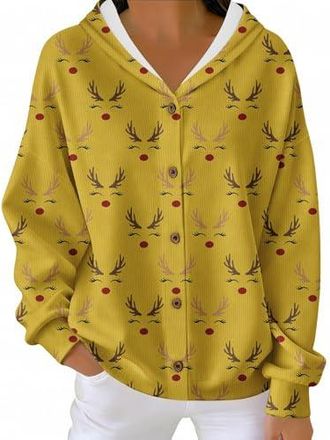 Generic Cardigan de Noël pour femme - Pull boutonné - Veste à capuche à manches longues - Manteau dhiver - Vestes fantaisie - Vêtements dextérieur - Costumes 